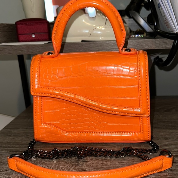 Zara | Bags | Zara Orange Mini Bag With Croc Texture And Top Handle ...